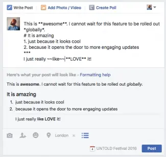 Facebook Is Testing Rich Text Formatting With Markdown